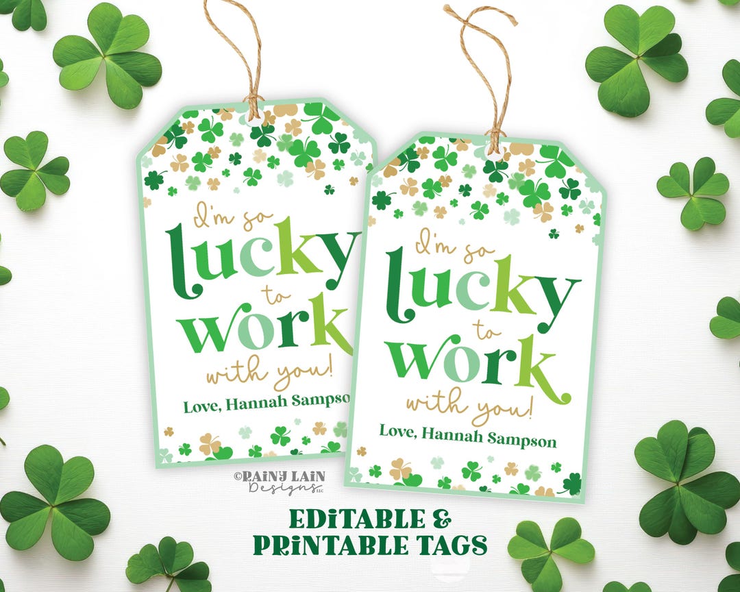 Lucky to Work With You St Patrick's Day Employee Gift Tag Shamrocks ...