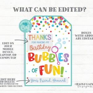 Thanks for Making My Birthday Bubbles of Fun Tag Bubbles Birthday Favor ...