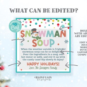 Snowman Soup Hot Chocolate Gift Tag, Editable Christmas Hot Cocoa Label ...