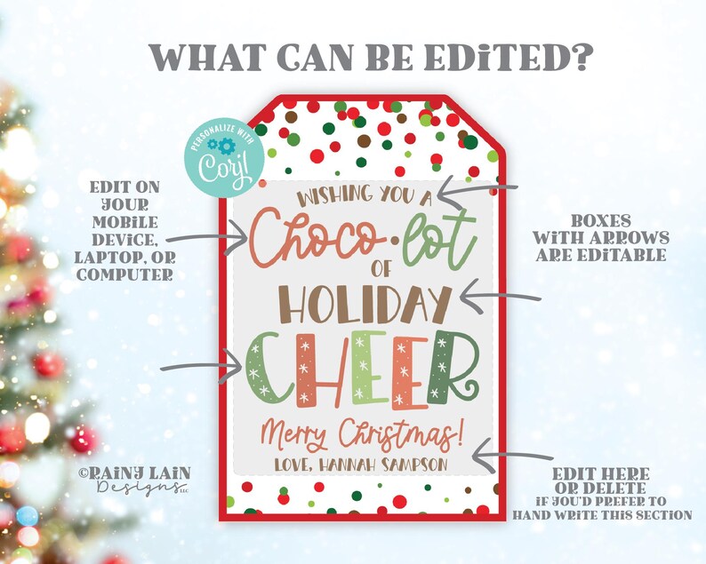 Editable Christmas Chocolate Gift Tag, Thanks a Choco-lot, Holiday ...