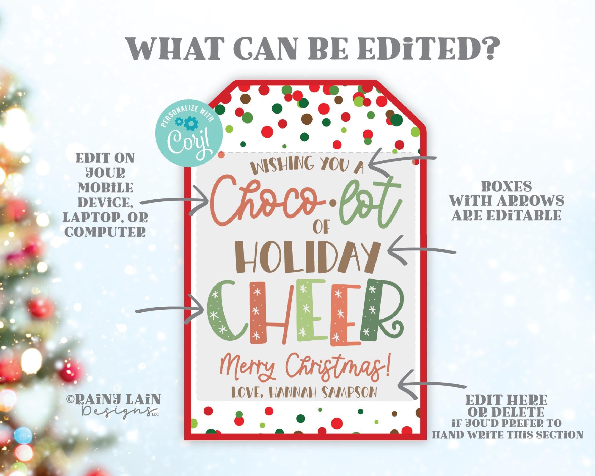 Editable Christmas Chocolate Gift Tag, Thanks a Choco-lot, Holiday ...