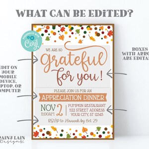 Editable Fall Appreciation Invitation Template, Printable Grateful for ...
