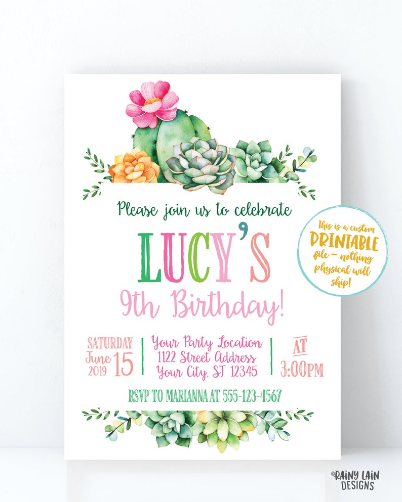 Cactus Birthday Invitation Succulent Birthday Invitation | Etsy