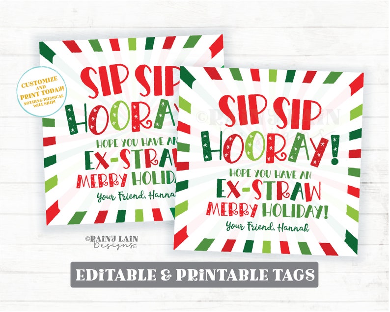 Straw Christmas Gift Tag Sip Sip Hooray Ex-straw Merry Holiday Silly ...