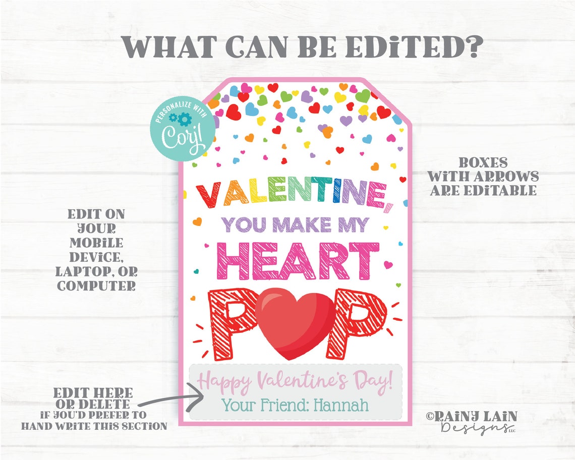 You Make My Heart Pop Valentine Pop Valentine Tag Lollipop - Etsy
