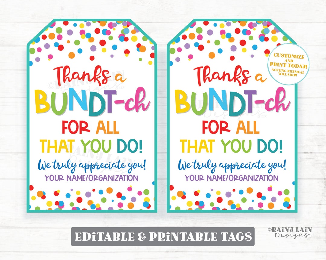 Thanks a Bundtch Tag We Appreciate You Bundt-ch Bundt Cake Gift ...