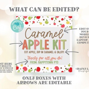 Editable Caramel Apple Kit Gift Tags Template, Fall Treat, Appreciation ...