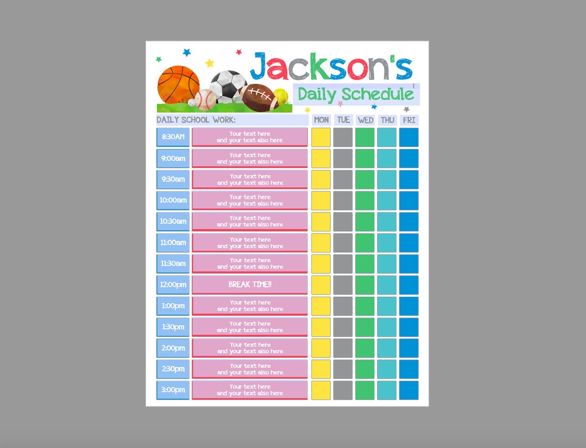 Editable Home School Schedule Sports Chore Chart Printable Kids ...