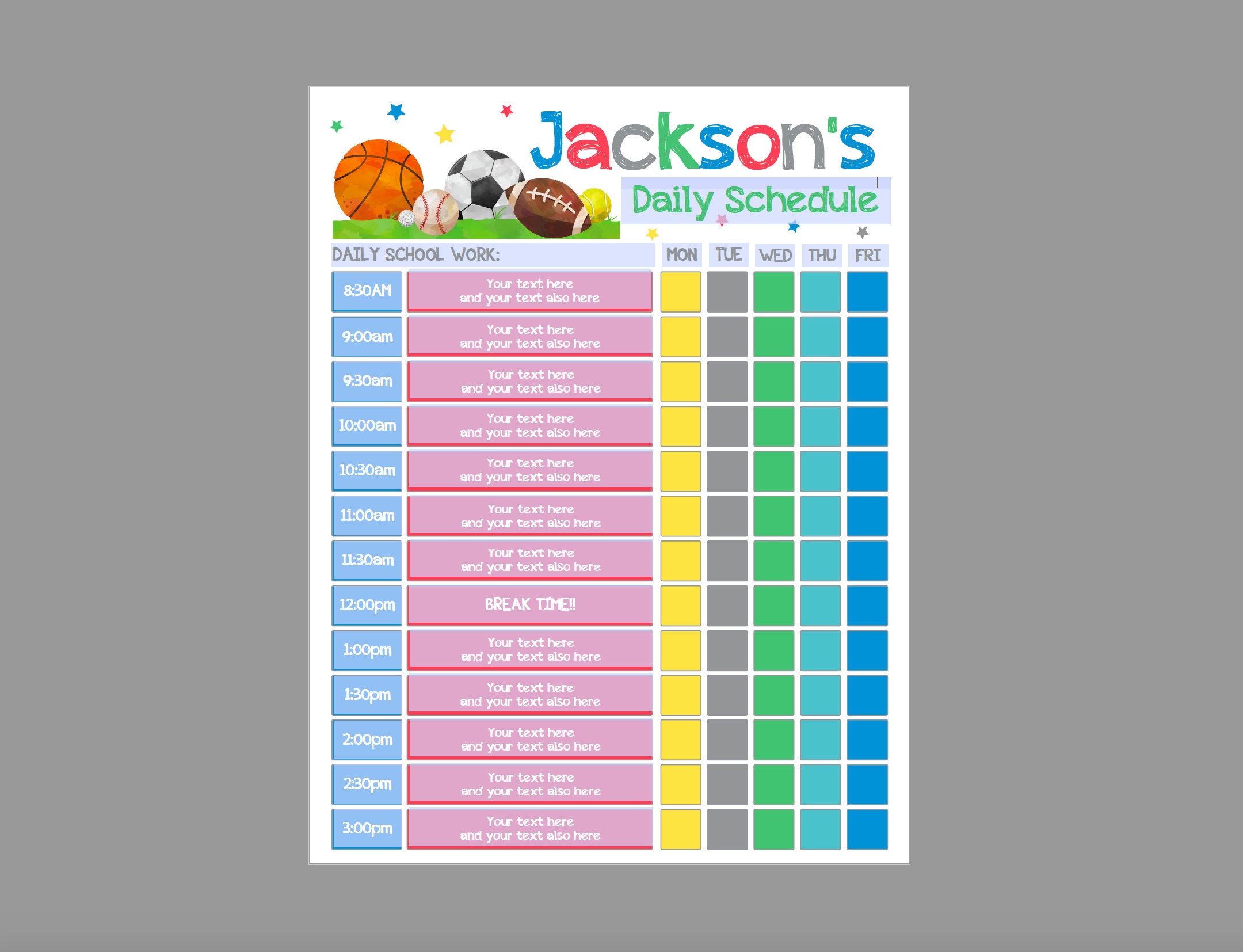Editable Home School Schedule Sports Chore Chart Printable | Etsy