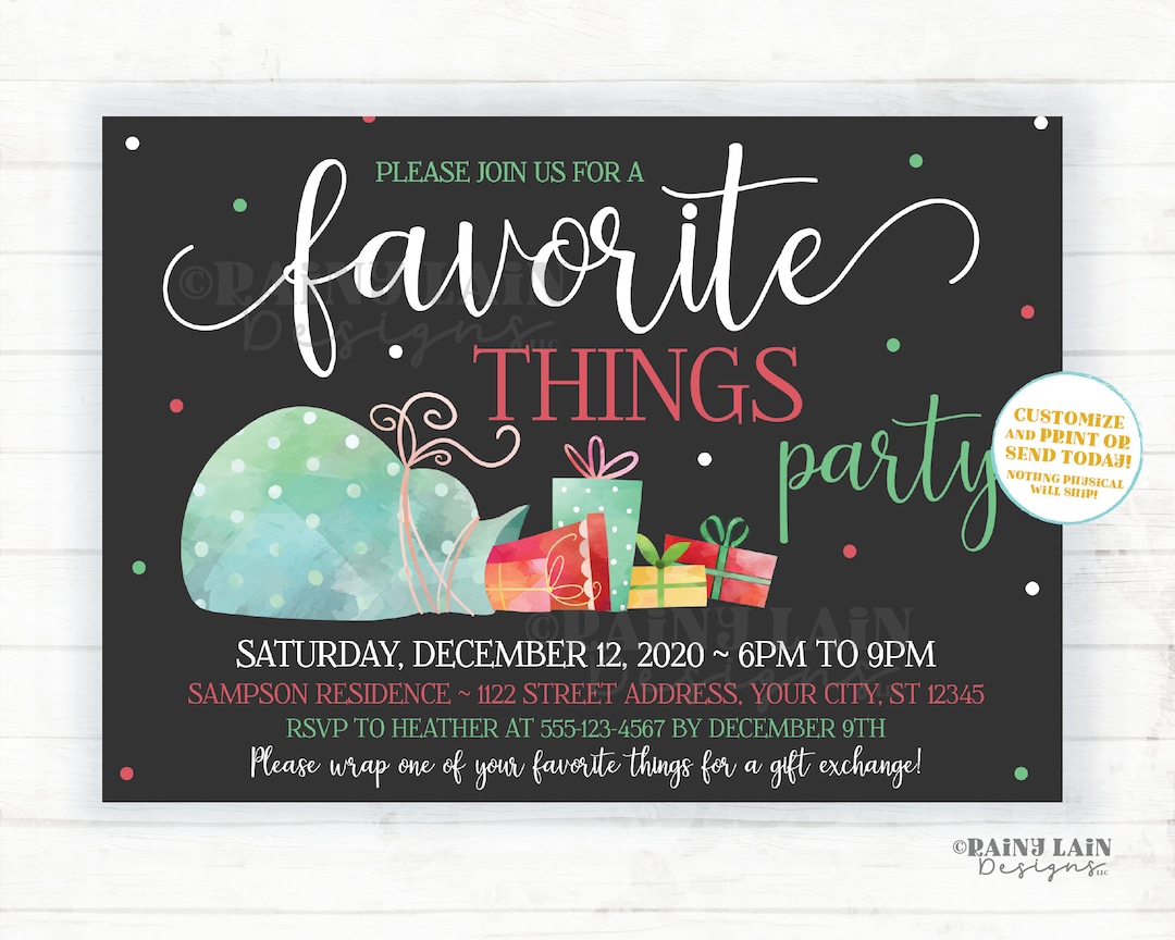 Favorite Things Party Invite, Christmas Party Invitation, Holiday Party ...
