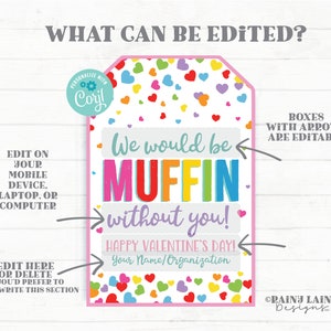 Muffin Valentine Tag, Muffin Without You Valentine's Day Gift ...