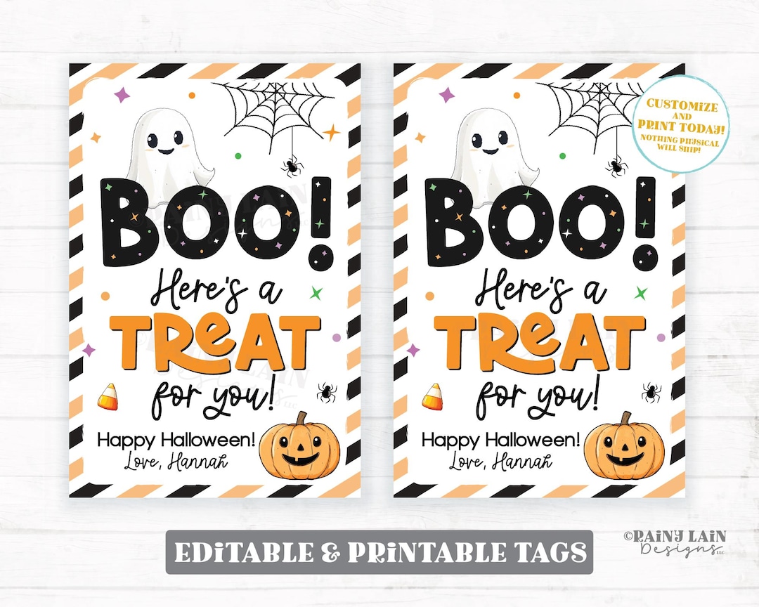 Boo Here's a Treat for You Gift Tag, Editable Halloween Favor Trick or ...