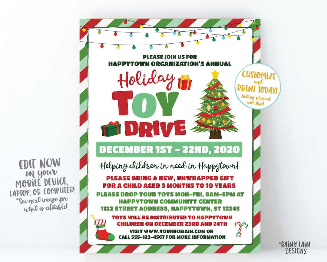 Holiday Toy Drive Flyer, Christmas Toy Drive Flyer, Toy Drive Flier ...