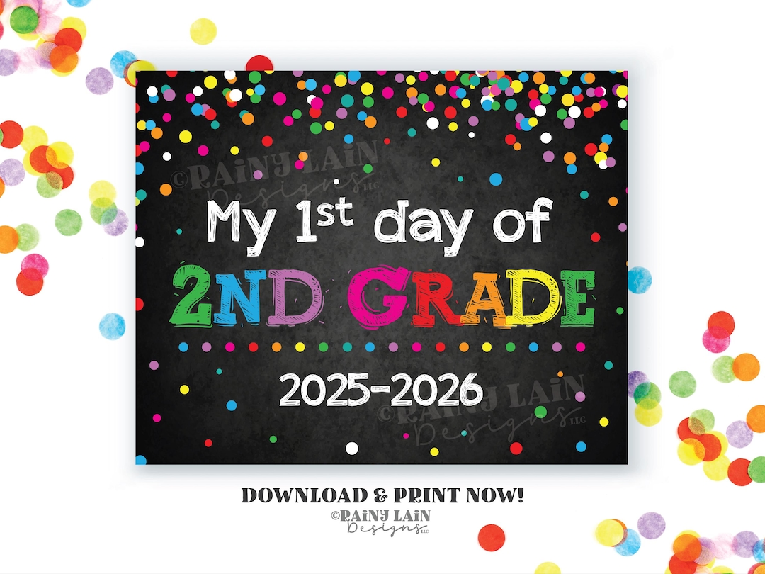 First Day of 2nd Grade Sign Second Grade Back to School Chalkboard ...