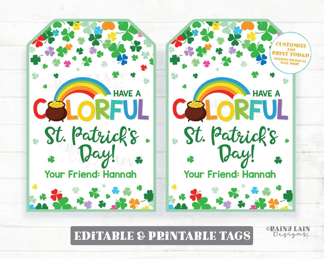 Colorful St Patrick's Day Gift Tag Shamrock Crayon Markers Paint ...