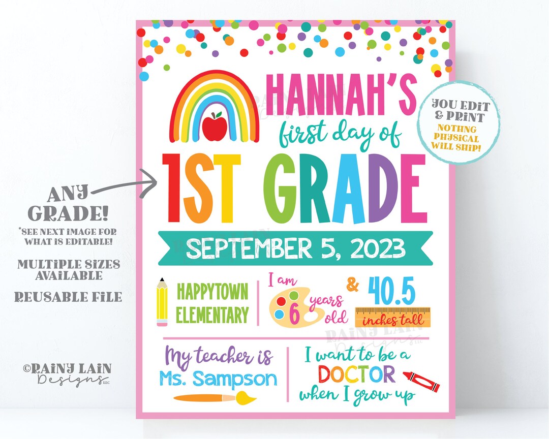 Editable 1st Day of School Sign Template Back to School Preschool ...