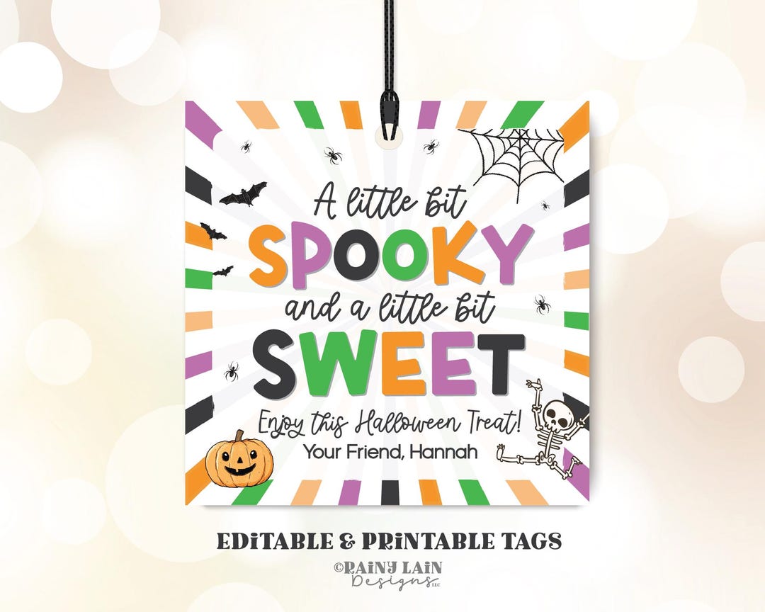 Halloween Treat Tag, Spooky and Sweet, Editable, Printable Halloween ...