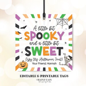 Halloween Treat Tag, Spooky and Sweet, Editable, Printable Halloween ...