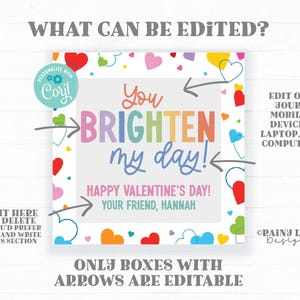 You Brighten My Day Valentine, Sunglasses Tag, Editable Square Glow ...