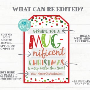 Christmas Mug Gift Tag Editable Holiday Mug-nificent Christmas Sip ...