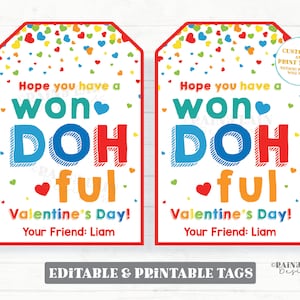 Wondohful Valentine's Day Tag, Play Dough Valentine, Playdough Editable ...