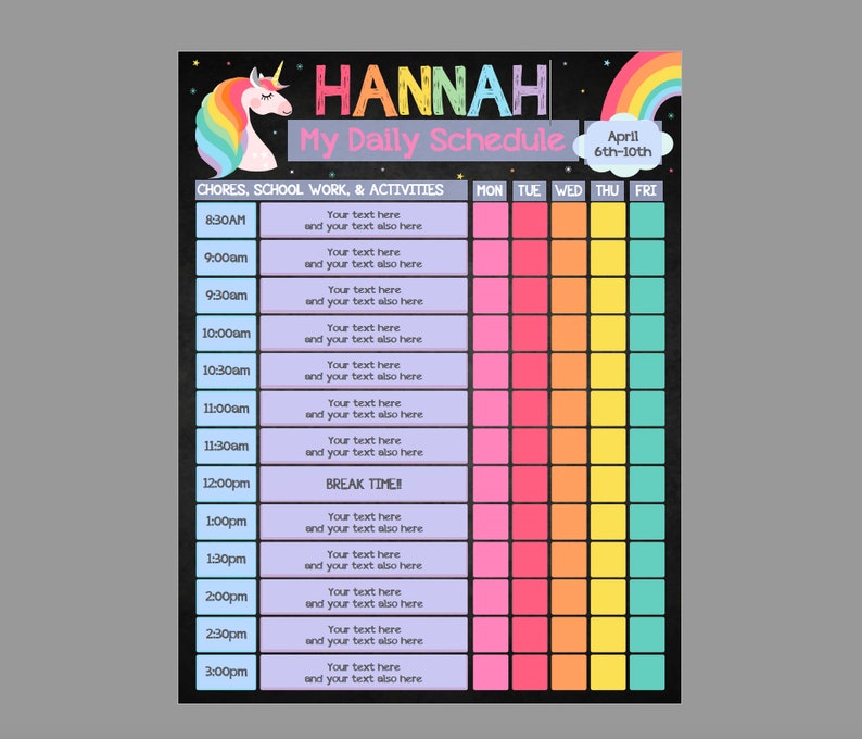 Editable Home School Schedule Unicorn Printable Kids Schedule | Etsy