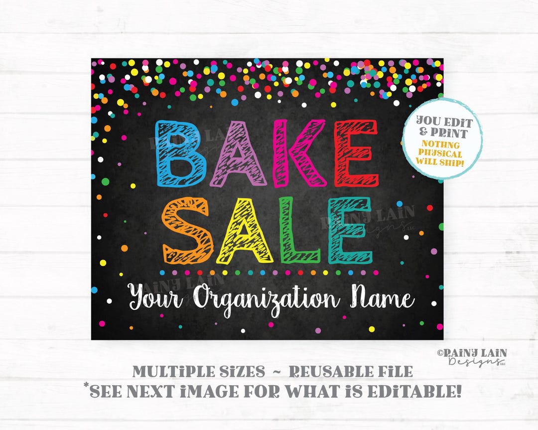 Bake Sale Sign Custom Bake Sale Poster, Fundraising Booth Sign ...