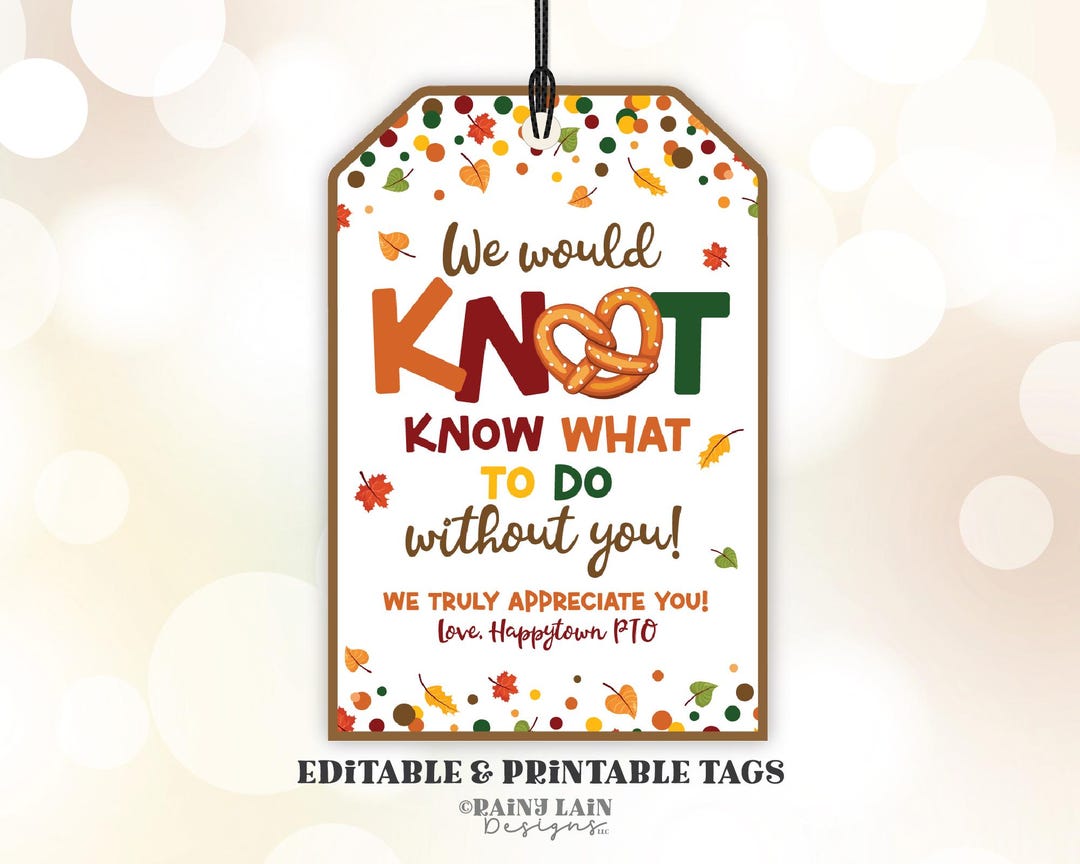 Thanksgiving Pretzel Gift Tag Template, Editable Fall Knot Know ...