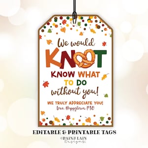 Thanksgiving Pretzel Gift Tag Template, Editable Fall Knot Know ...