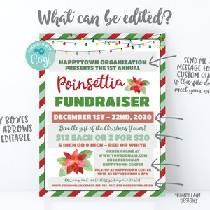 Poinsettia Fundraiser Flyer, Poinsettia Invitation, Holiday Fundraiser ...
