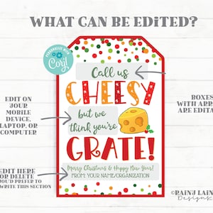 Call Us Cheesy We Think You're Grate Cheese Gift Tag Christmas Holiday ...