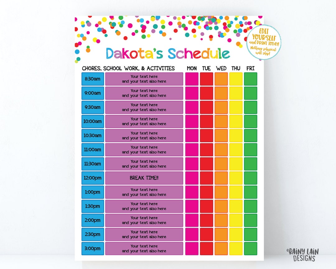 Printable Kids Schedule Editable Home School Schedule, Kids Daily ...