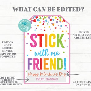 Stick With Me Friend Valentine Tag, Stickers Valentine's Day, Sticky ...