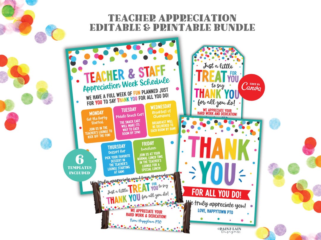 Teacher Appreciation Week Bundle, PTO Staff Kit, Editable Canva ...