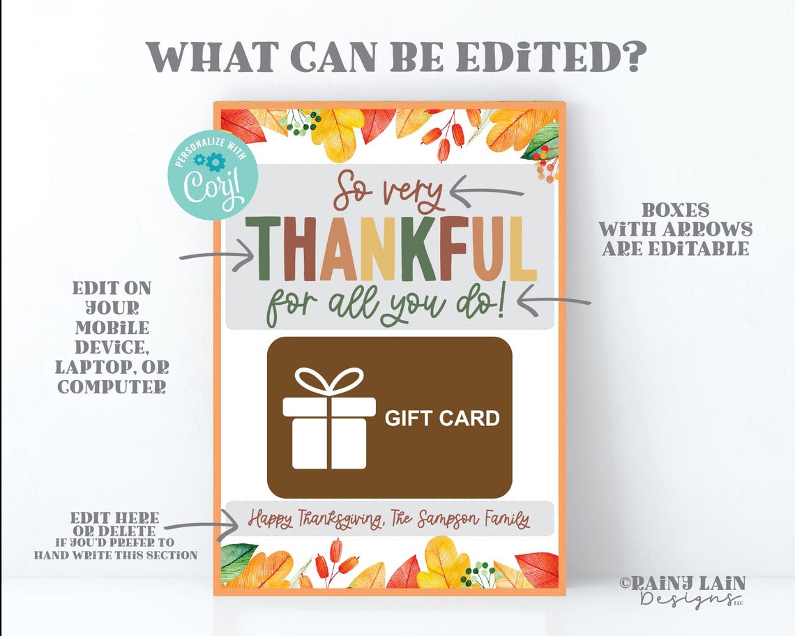 Editable Thanksgiving Gift Card Holder Template, so Very Thankful for ...