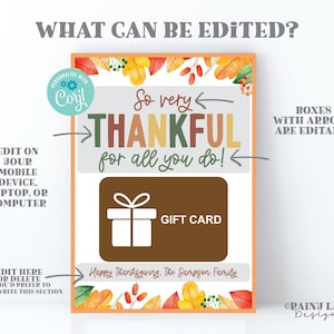 Editable Thanksgiving Gift Card Holder Template, so Very Thankful for ...