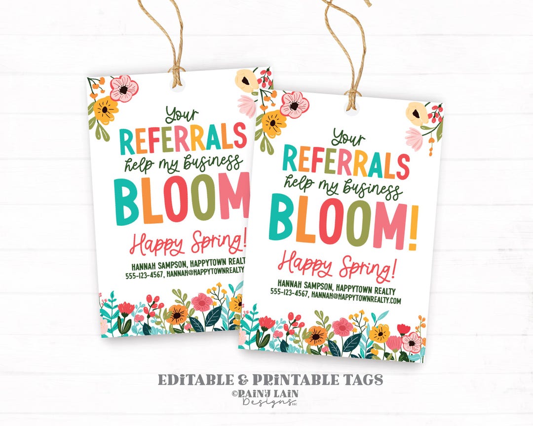 Spring Referrals Gift Tag, Editable Realtor Pop-by Tags, Home Health ...