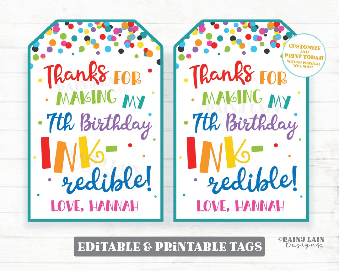 Ink Pen Gift Tags Thanks for Making My Birthday Ink-redible Tags ...