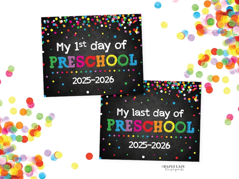 First and Last Day of Preschool Sign Set Back to School Chalkboard ...