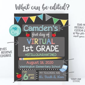 First Day of Virtual School Sign Editable 1st Day of Virtual School ...