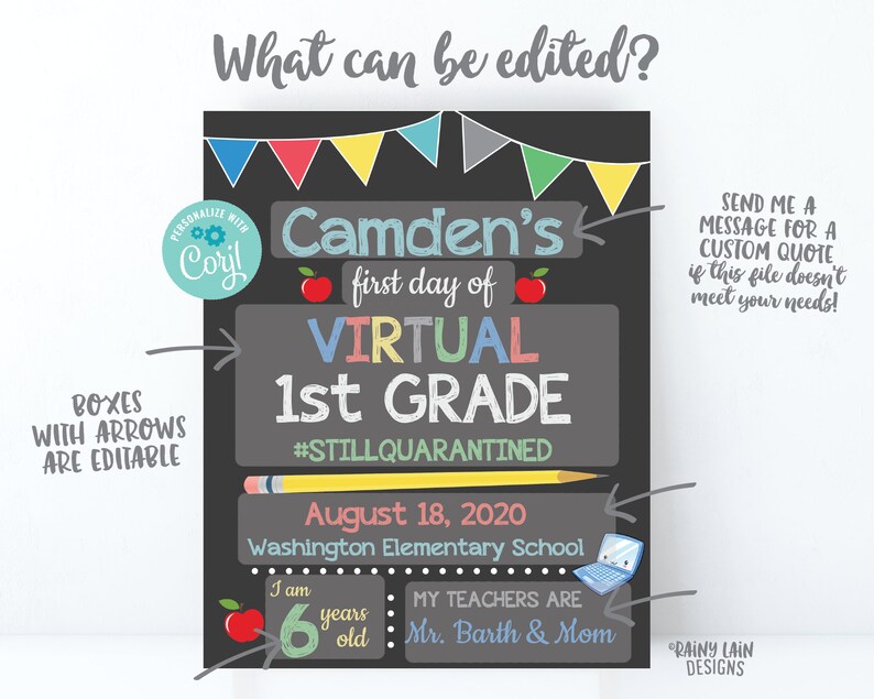 First Day of Virtual School Sign Editable 1st Day of Virtual | Etsy