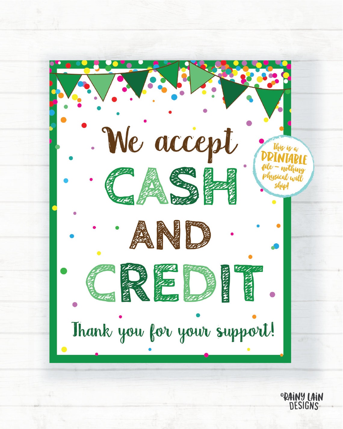 We Accept Cash and Credit Cards Sign, Cookie Booth Printable, Cookie ...