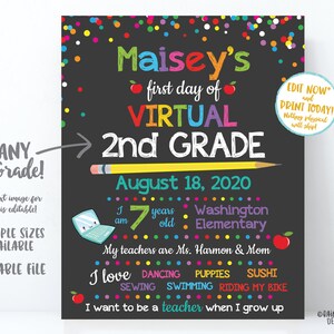 First Day of Virtual Kindergarten Sign, Virtual School Sign Editable ...