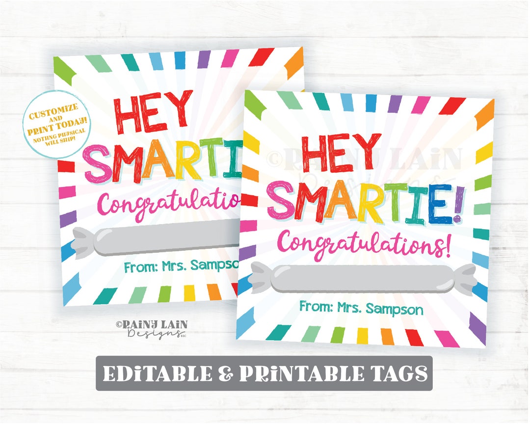 Hey Smartie Congratulations Card Smarty Tag Cookie Candy Graduation ...