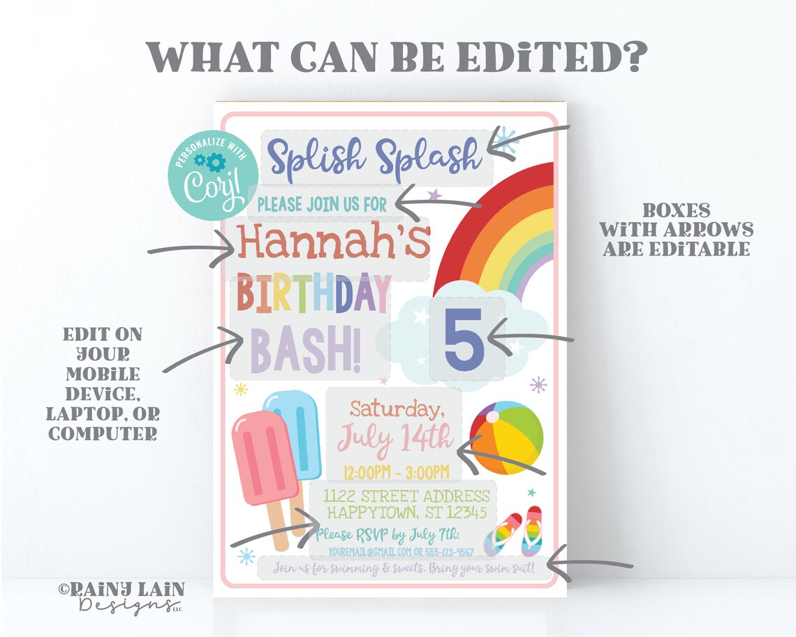 Swim Party Invite Splish Splash Summer Birthday Party - Etsy