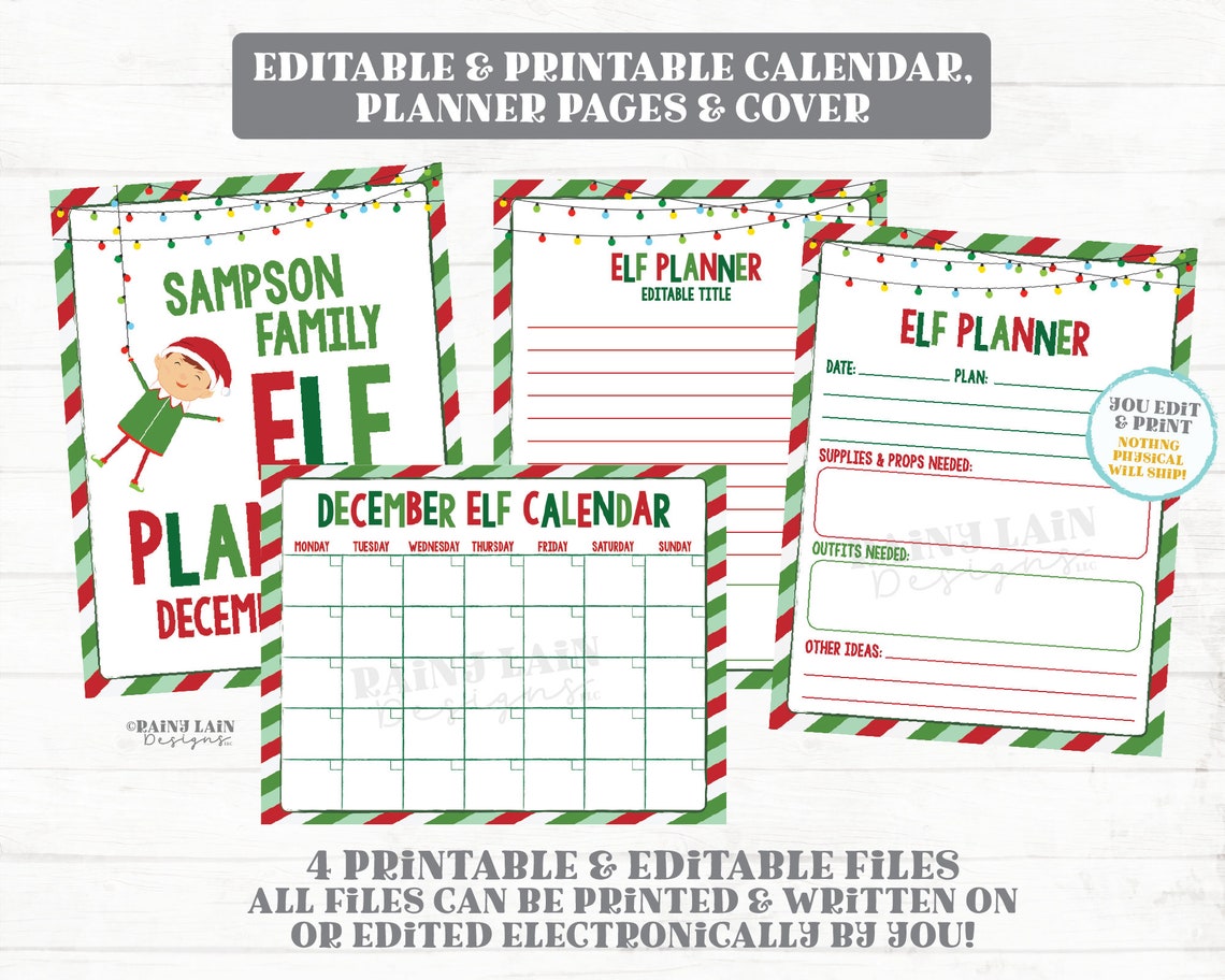Elf Planner Printable Editable Christmas Elf Ideas Elf | Etsy