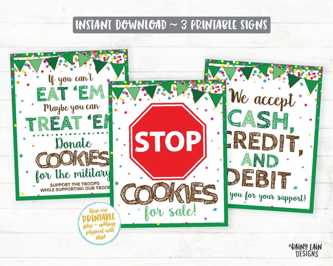Cookie Booth Signs Set, Can't Eat Em Treat Em Donate Cookies Sign, We ...