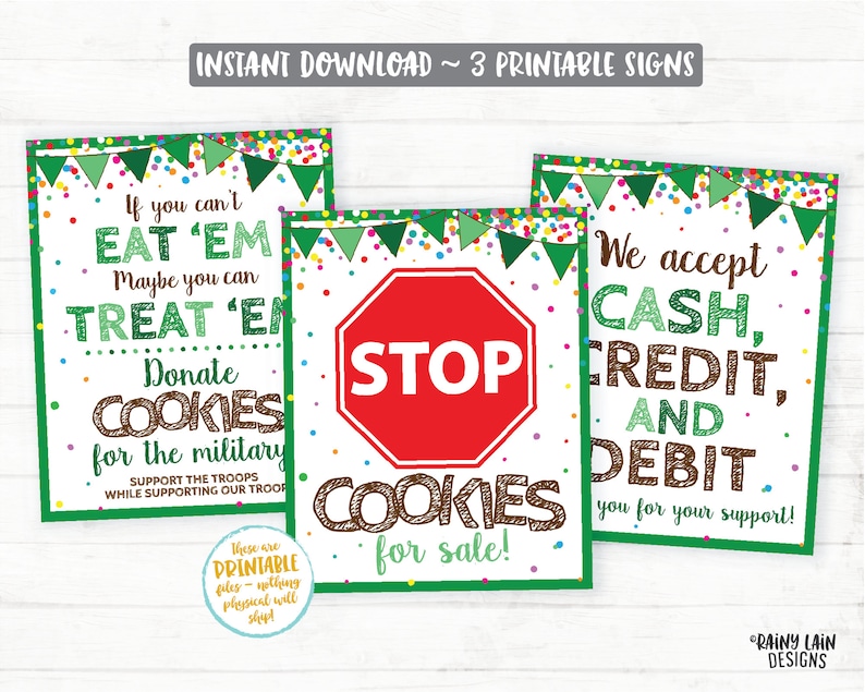 Cookie Booth Signs Set, Can't Eat Em Treat Em Donate Cookies Sign, We ...