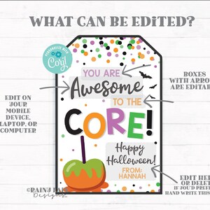 Awesome to the Core Halloween Tag Candy Apple Caramel Thank You Gift ...