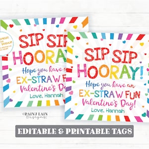 Straw Valentine, Sip Sip Hooray Ex-straw Fun Valentine's Day Tag, Silly ...